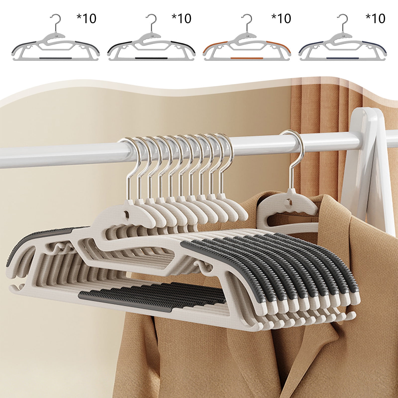 10pc Non-Slip Clothes Hangers Set | Space Saving Plastic Hangers with ...