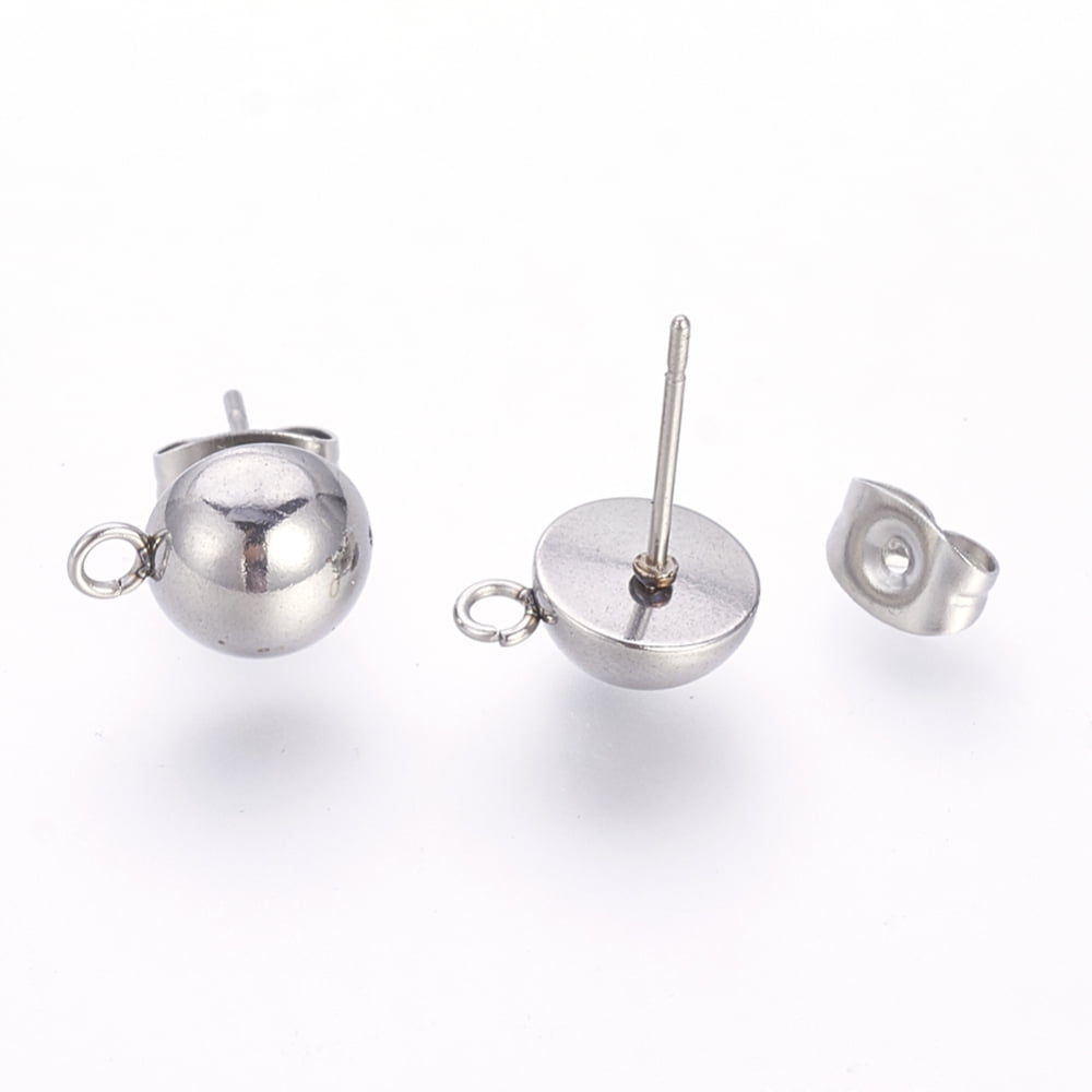 10pc Non-Tarnish 201 Stainless Steel Stud Earring Findings with Loop ...