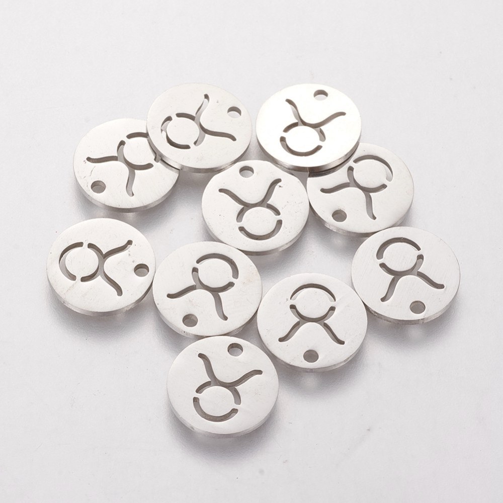 10pc Non-Tarnish 304 Stainless Steel Charms Flat Round with ...