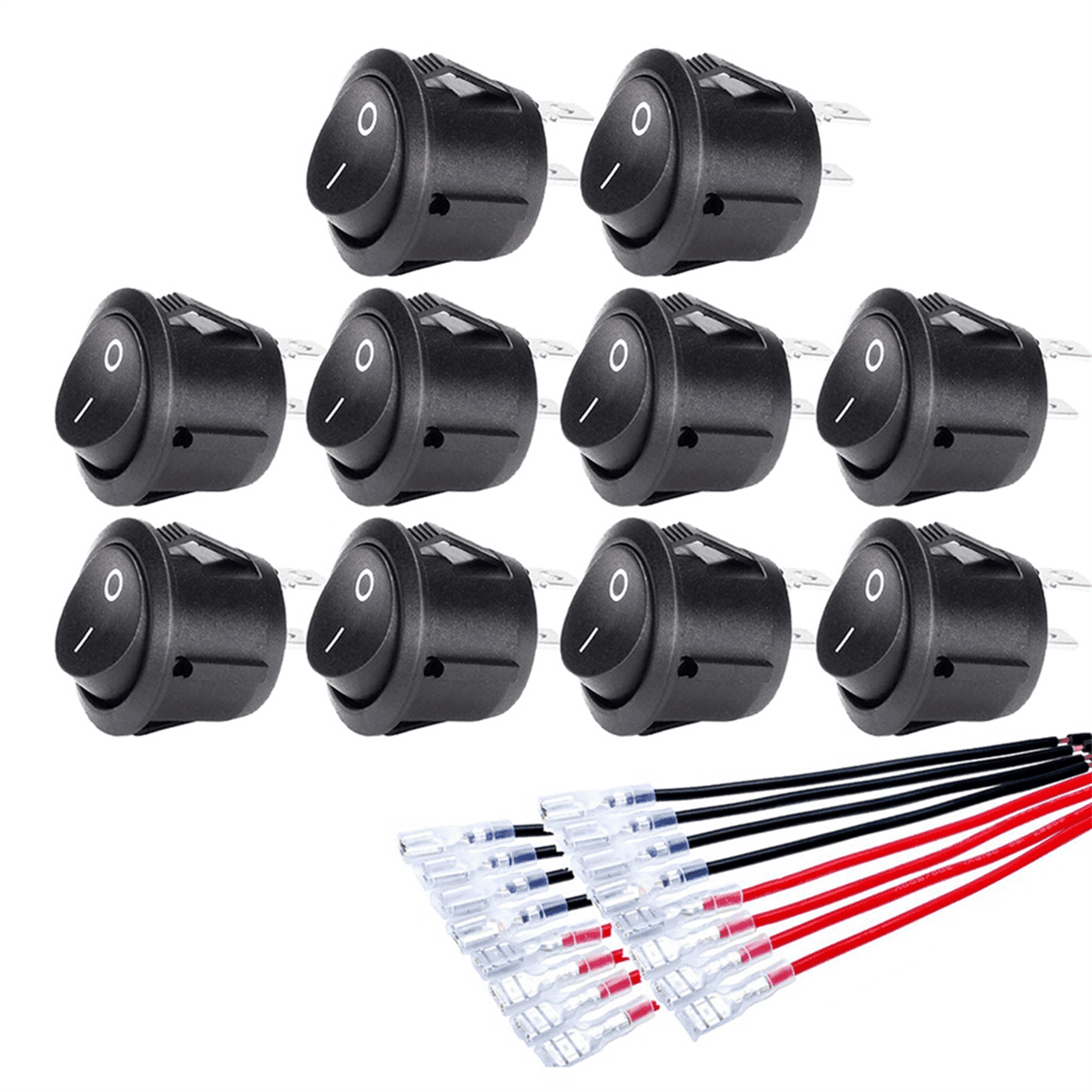 10pc ON/OFF Round Rocker Switch MINI Toggle Switch 2 Pin SPST Push ...