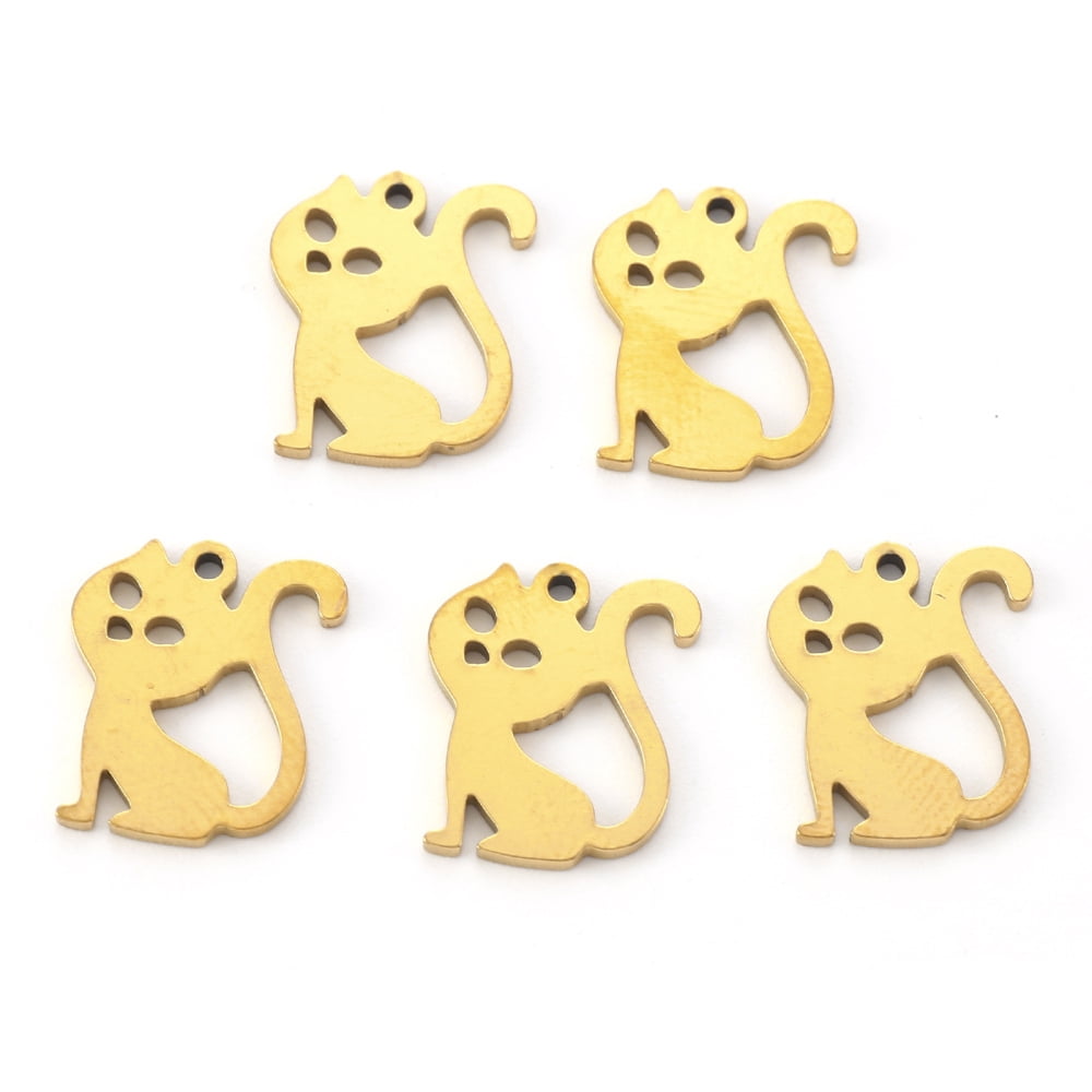 10pc PVD Vacuum Plating 304 Stainless Steel Charms Laser Cut Cat Shape ...