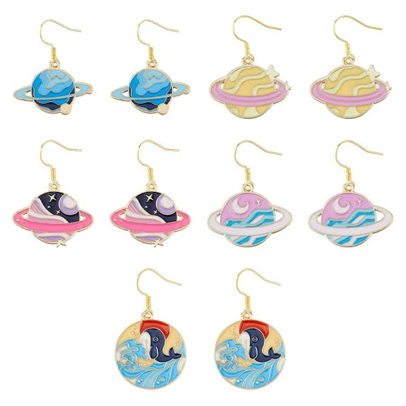 10pc Planet Earrings Celestial Space Dangle Earring Moon Star Drop ...