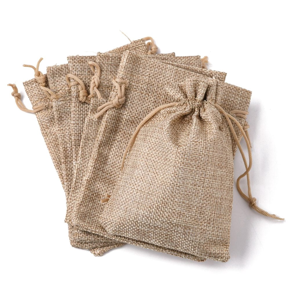 10pc Polyester Imitation Burlap Packing Pouches Drawstring Bags Tan 13 ...