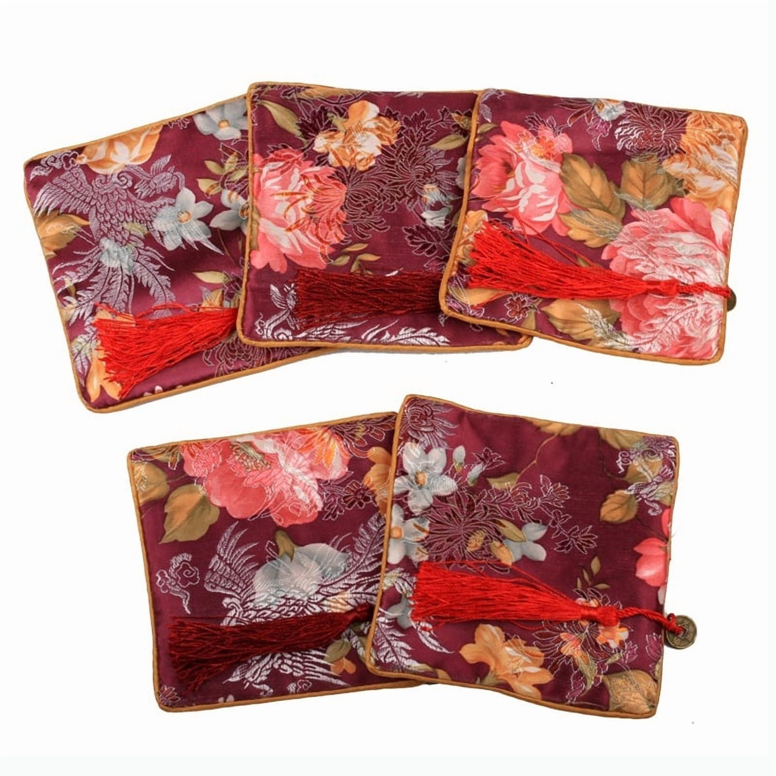 10pc Retro Square Cloth Zipper Pouches with Tassel and Flower Pattern ...