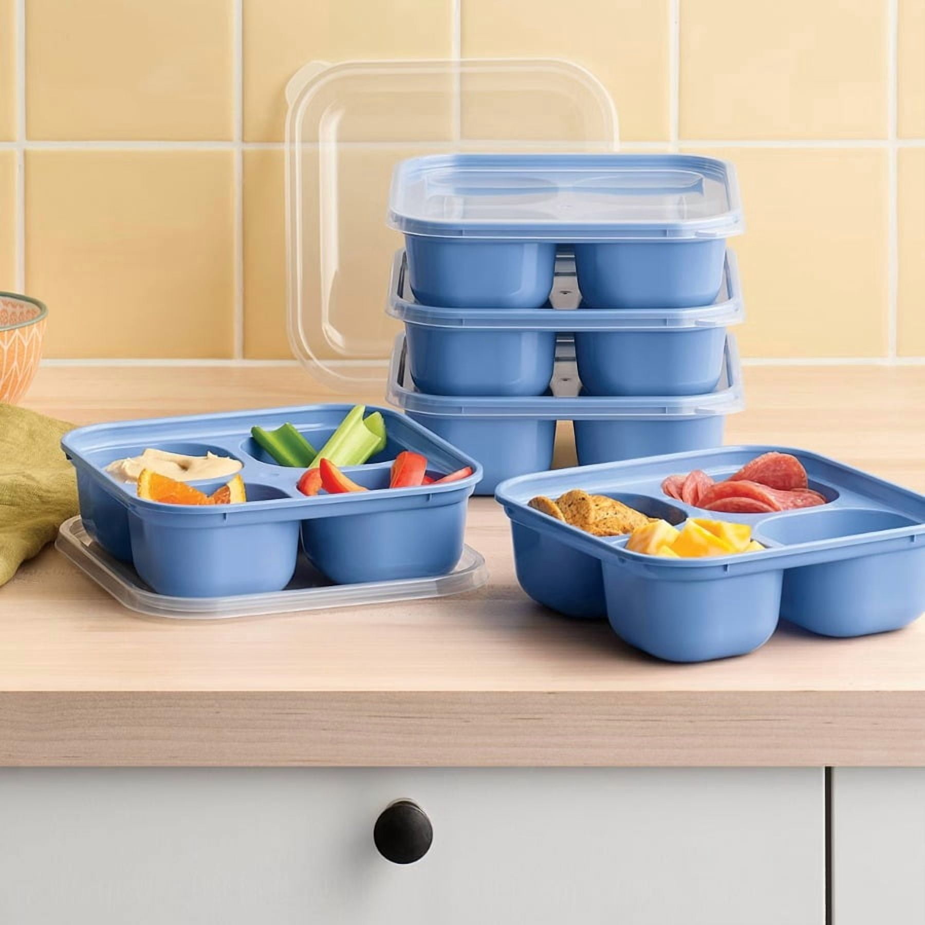 10pc (Set of 5) Plastic Divided Snack Food Storage Container Set Blue ...