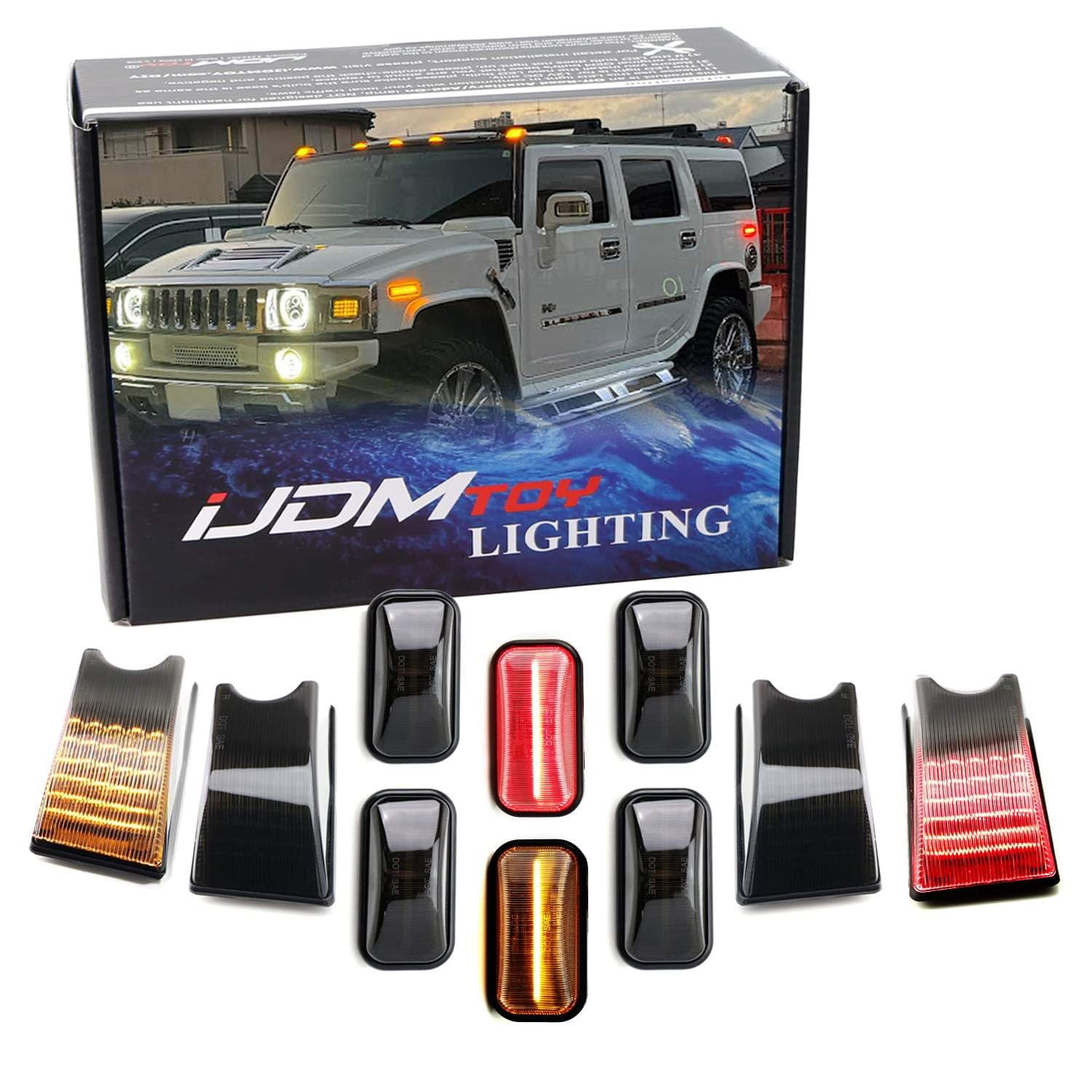 10pc Smoked Lens Amber/Red Full LED Cab Roof Marker Light Kit For 2003 ...
