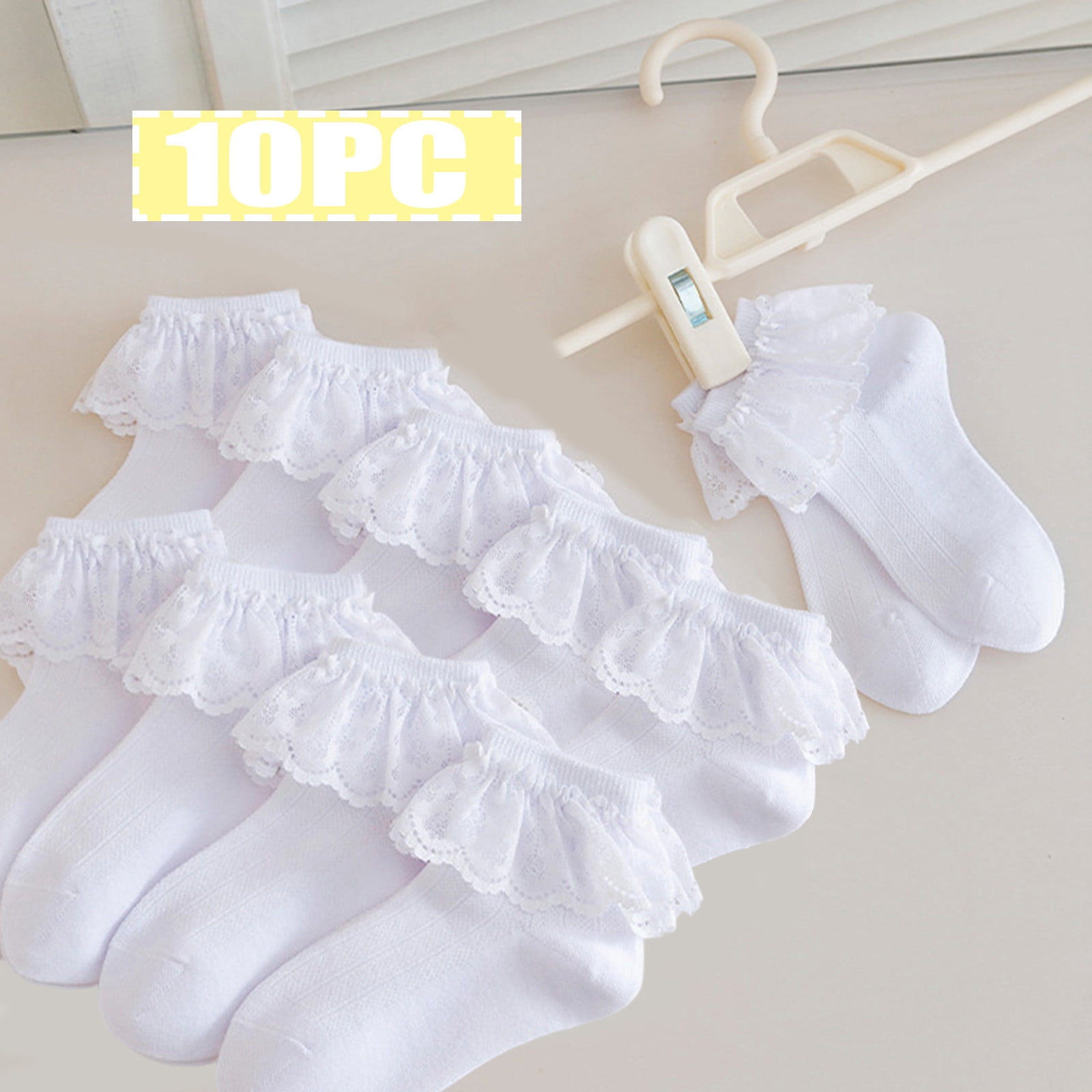 10pc Socks Girls Lace Ruffle Cuff White Cotton Ankle Crew Socks Sock ...