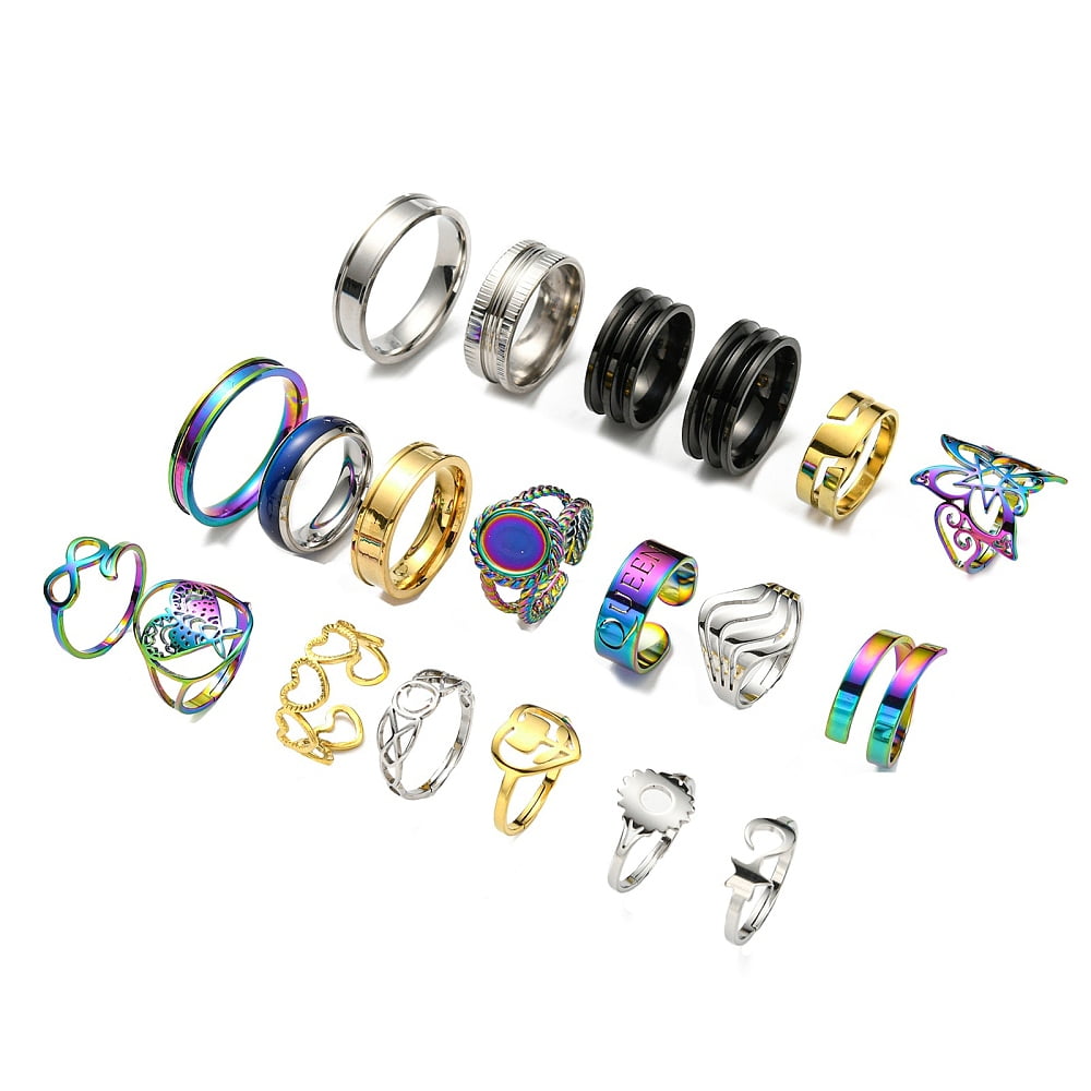 10pc Stainless Steel Finger Rings Mixed Shapes Mixed Color 1.5~20mm ...