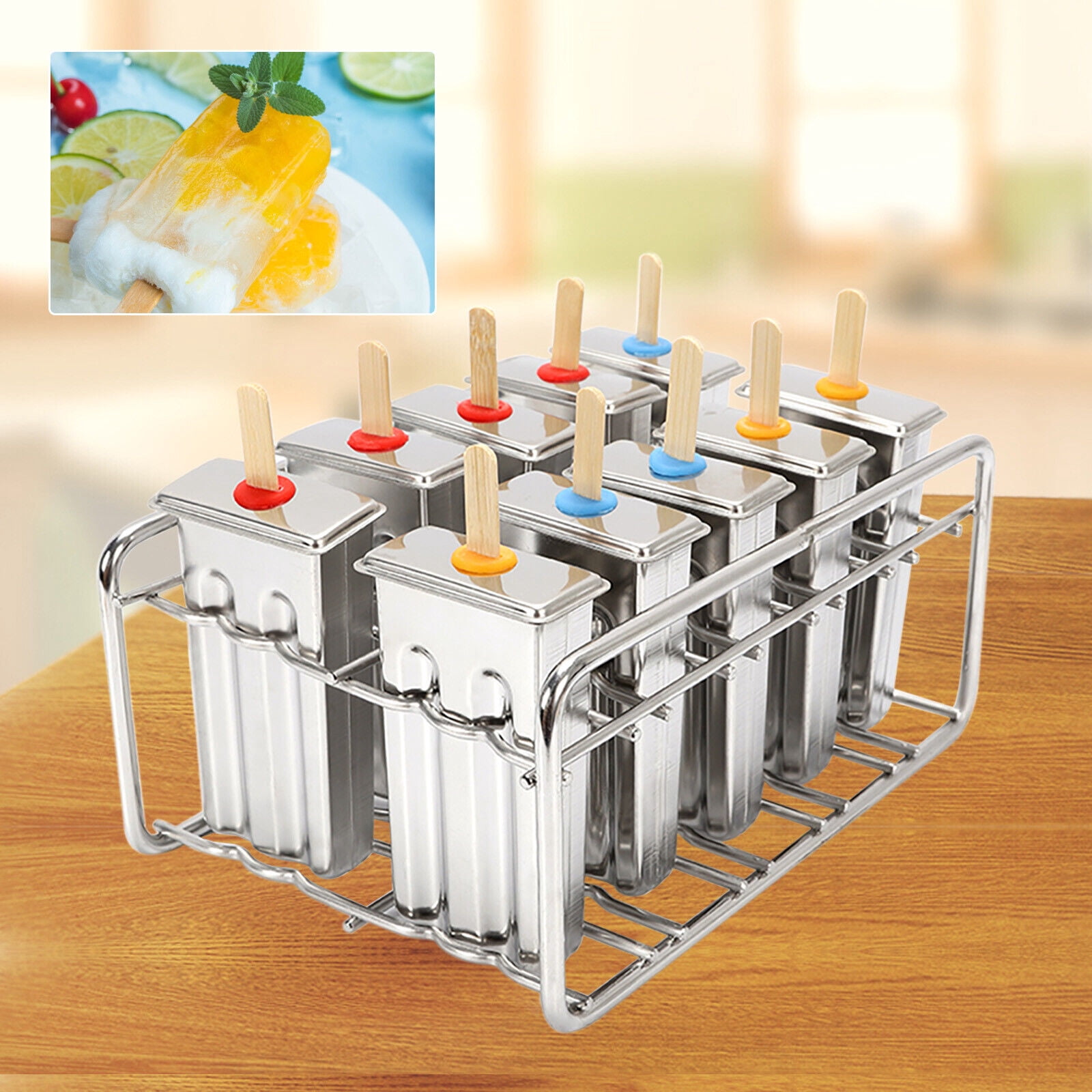 10pc Stainless Steel Ice Cream Sticks Mold Ice Lolly Mold Pop Holder ...