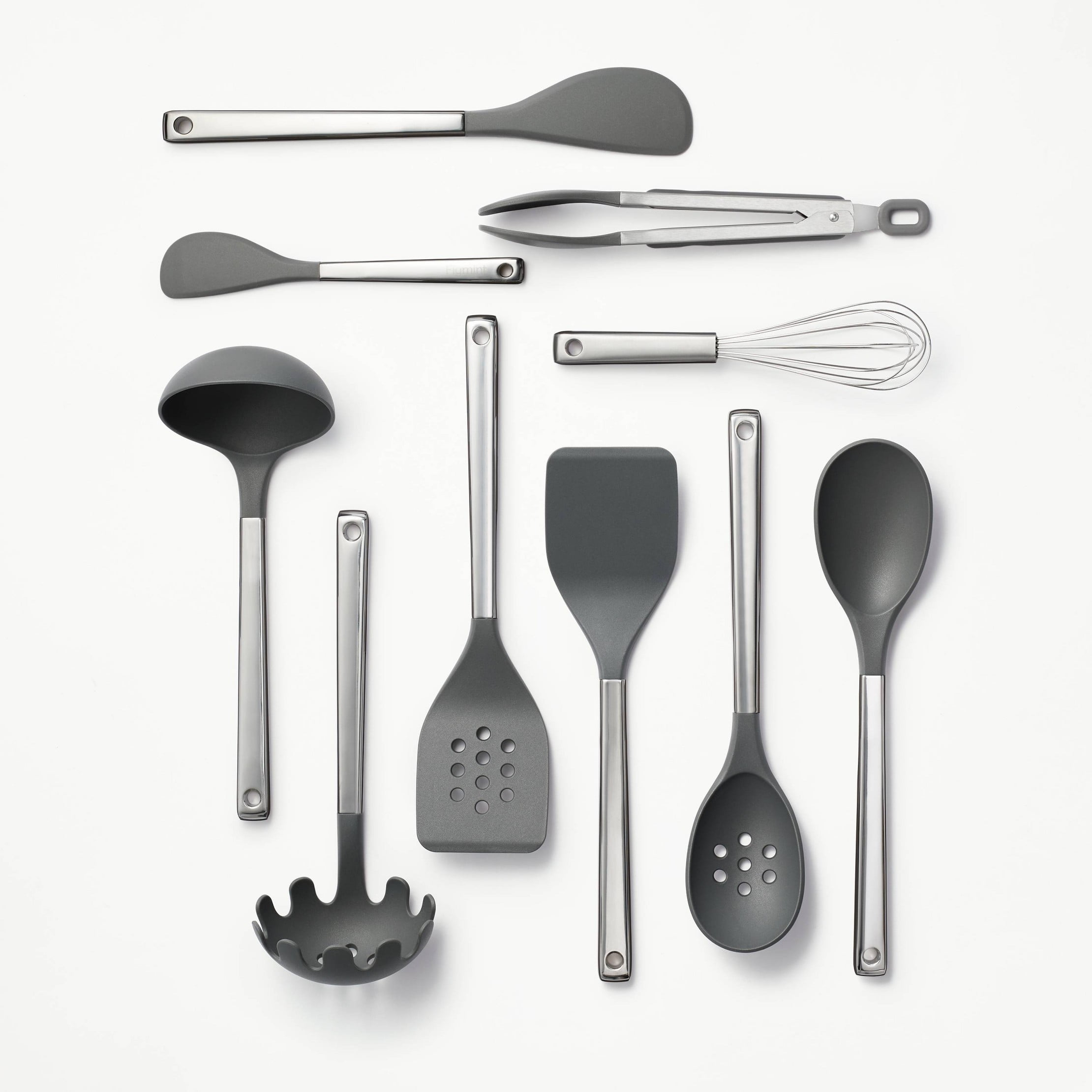 10pc Stainless Steel/Nylon Kitchen Utensil Set Dark Gray - Walmart.com