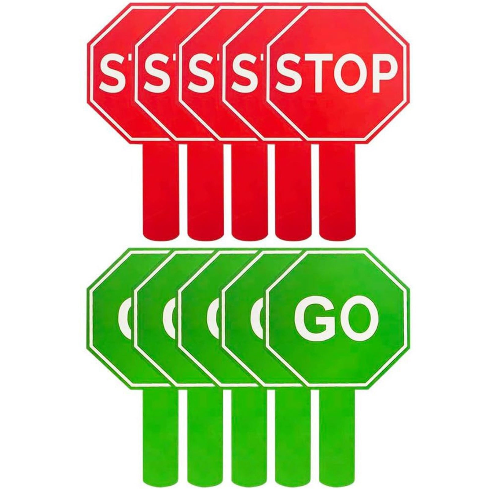 10pc Stop and Go Sign with Handle, Double Sided Street Slow Warning ...