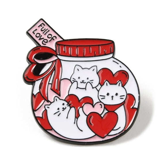 10pc Valentine's Day Theme Black Zinc Alloy Brooches Cat & Heart Enamel ...