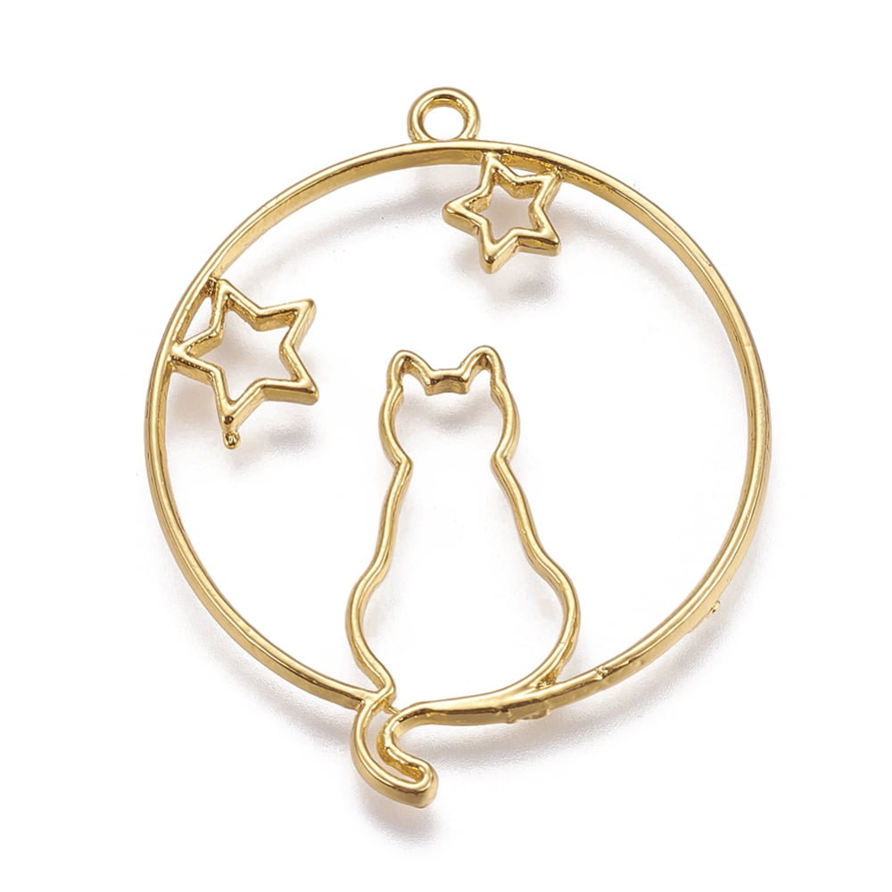 10pc Zinc Alloy Kitten Open Back Bezel Pendants for DIY UV Resin Epoxy ...