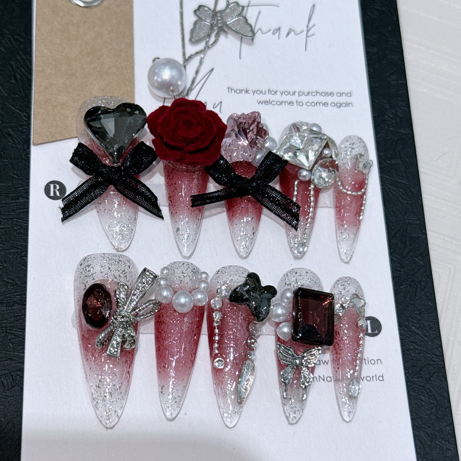 10pc detachable long stilette ballet false nails with Butterfly ...