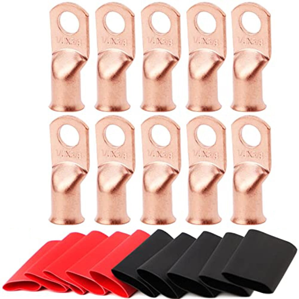 10pcs /0 AWG-3/8in Battery Lugs Copper Wire Lugs with 3: Heat Shrink ...