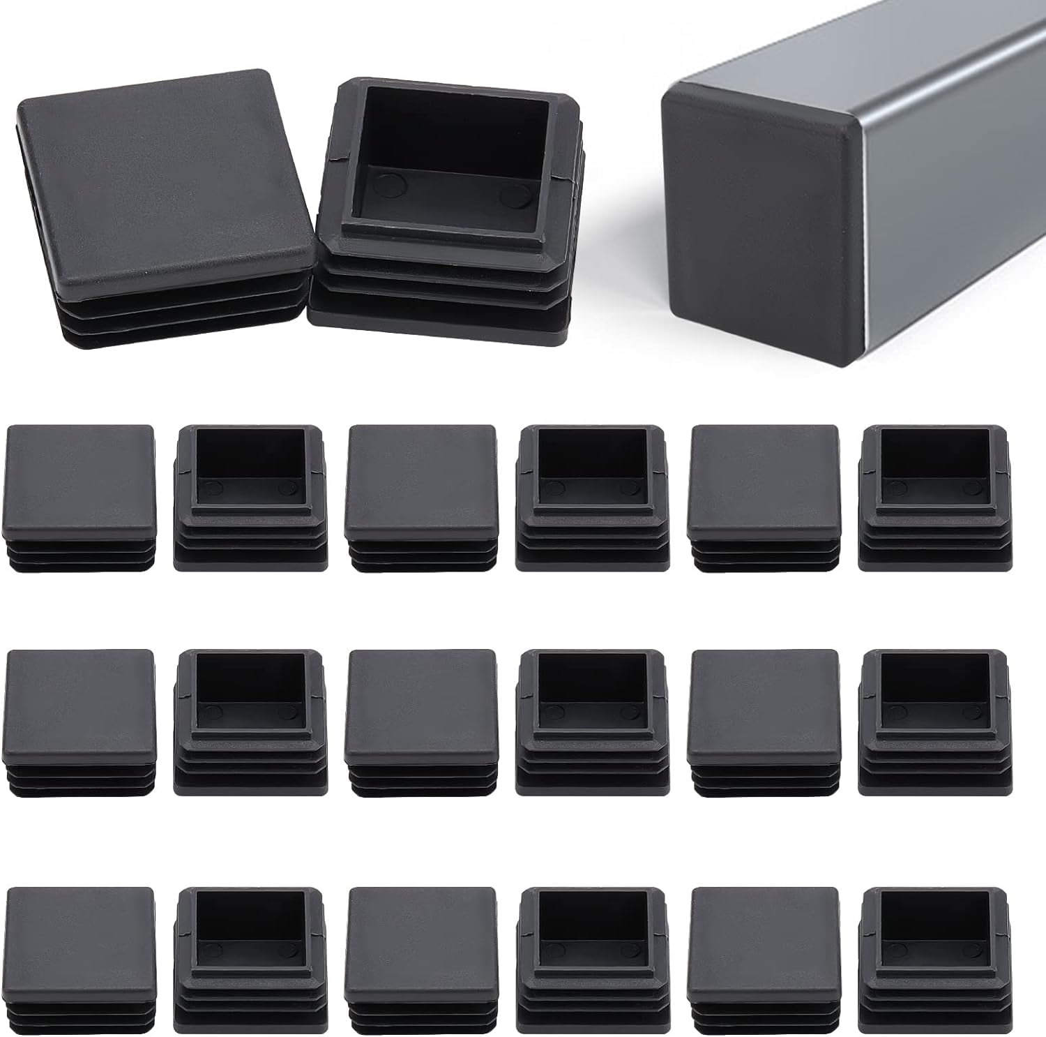 10pcs 1-1/2 Inch Square Plastic Plug Tubing End Caps Black Glide Insert ...