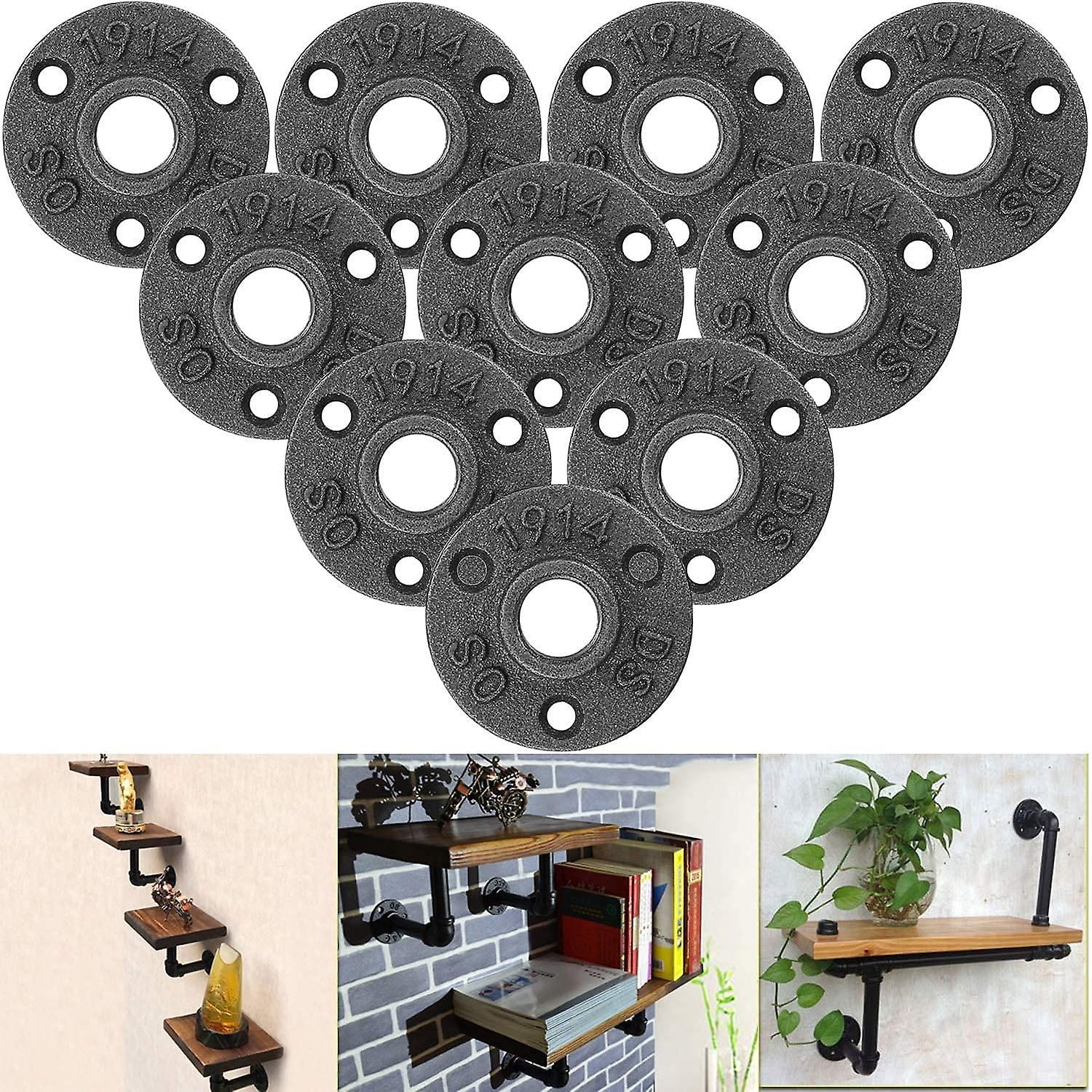 10pcs 1/2" Floor Flange, Threaded Flange Pipe Flanges Black Cast Iron 3 ...