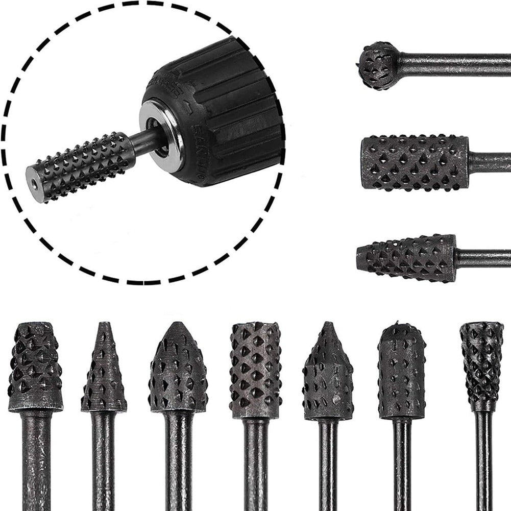 10pcs 1/8" Shank Rotary Burr Rasp Set for Wood Carving and Shaping ...