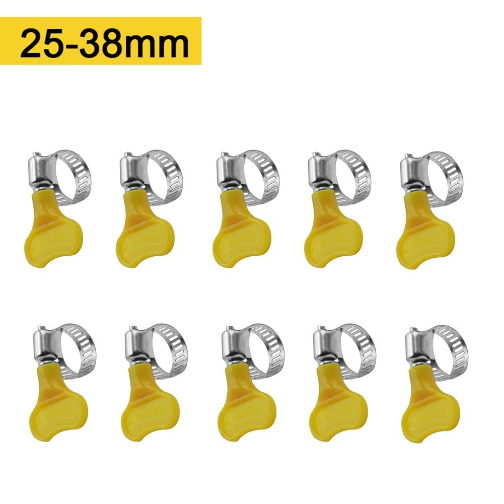 10pcs 10-38mm Hose Clamps Adjustable Yellow Plastic Handle Hand Wriggle ...