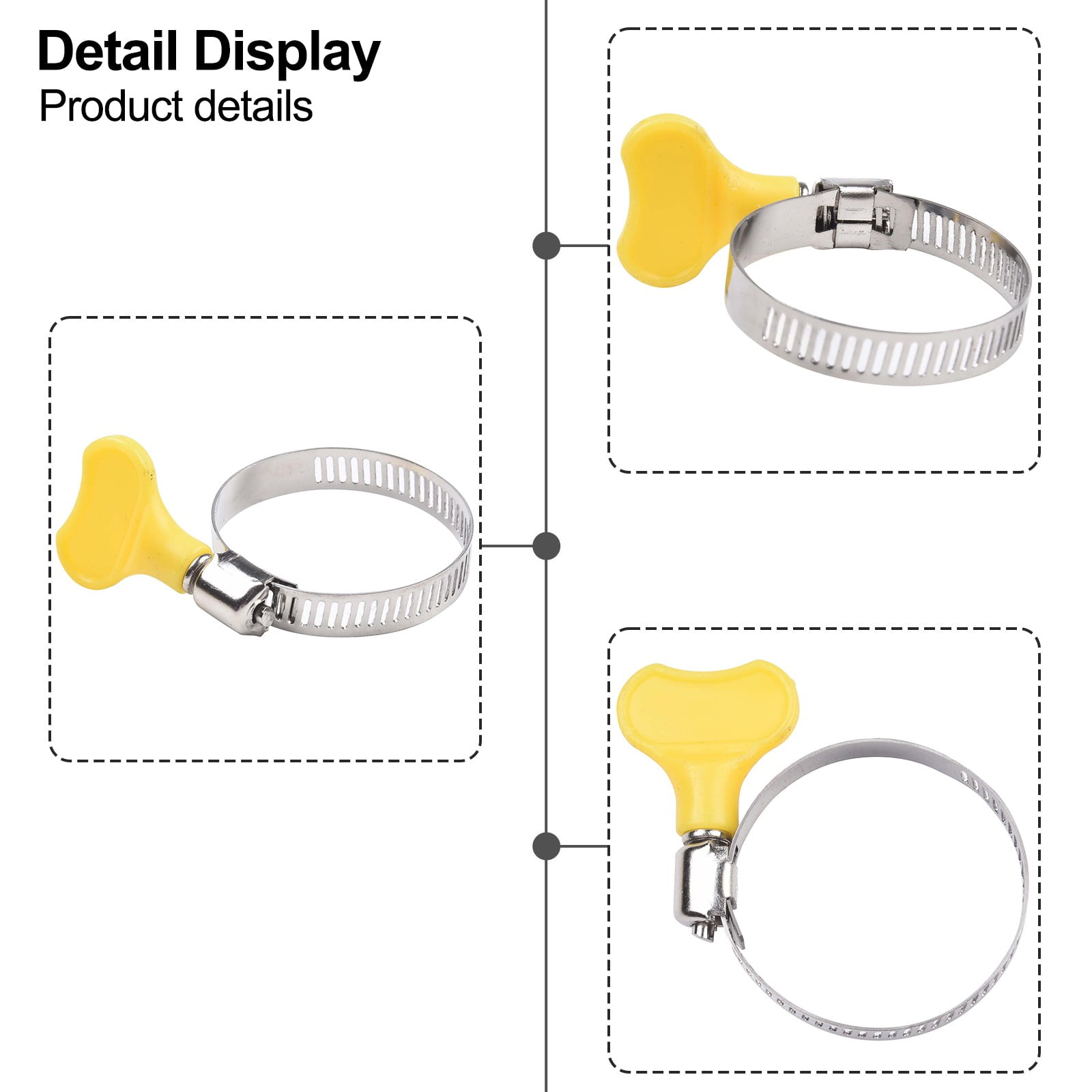 10pcs 10-38mm Hose Clamps Adjustable Yellow Plastic Handle Hand Wriggle ...