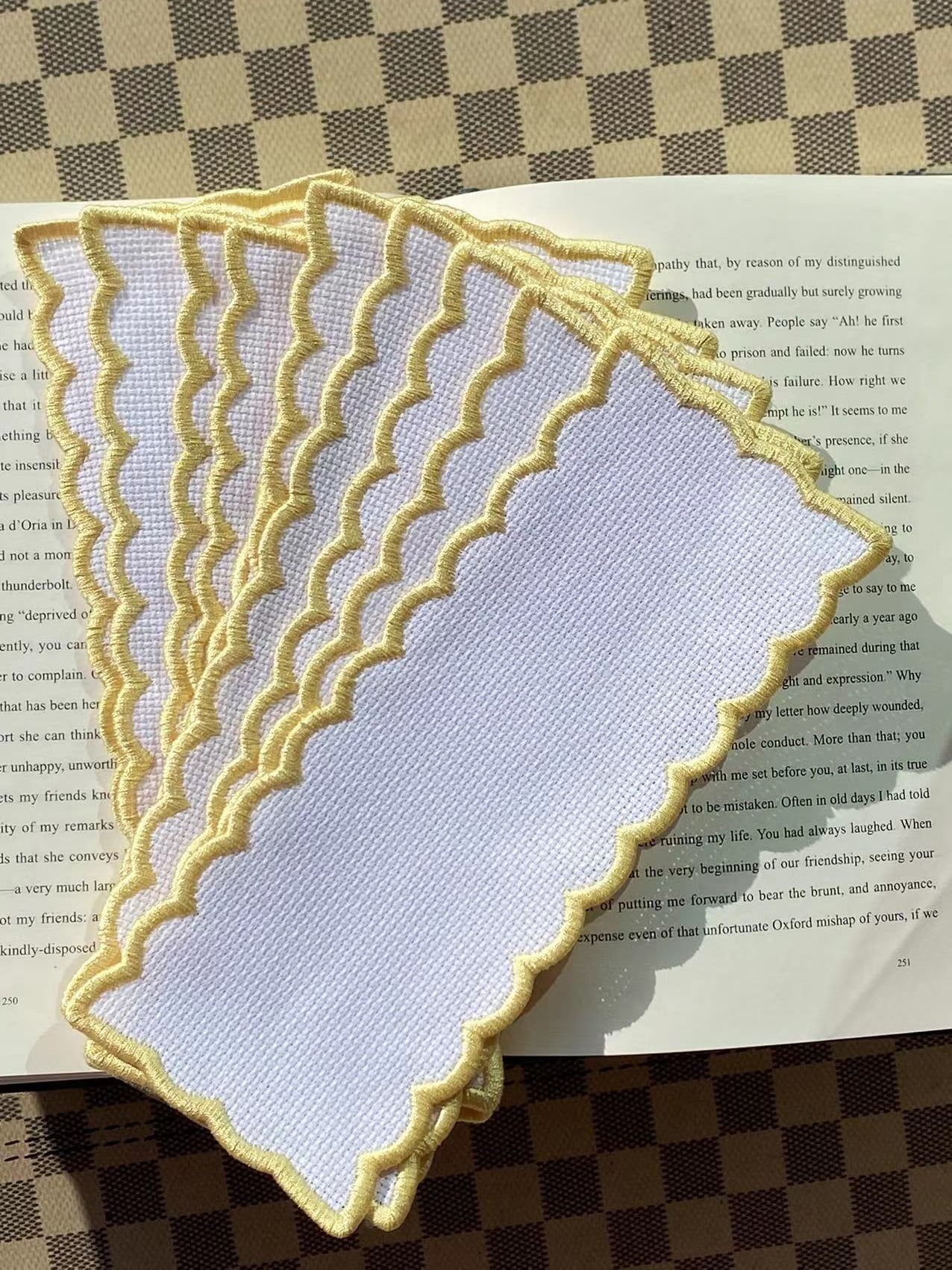 10pcs 14ct Yellow Edged Cotton Blank Cross Stitch Bookmarks, Blank aida ...