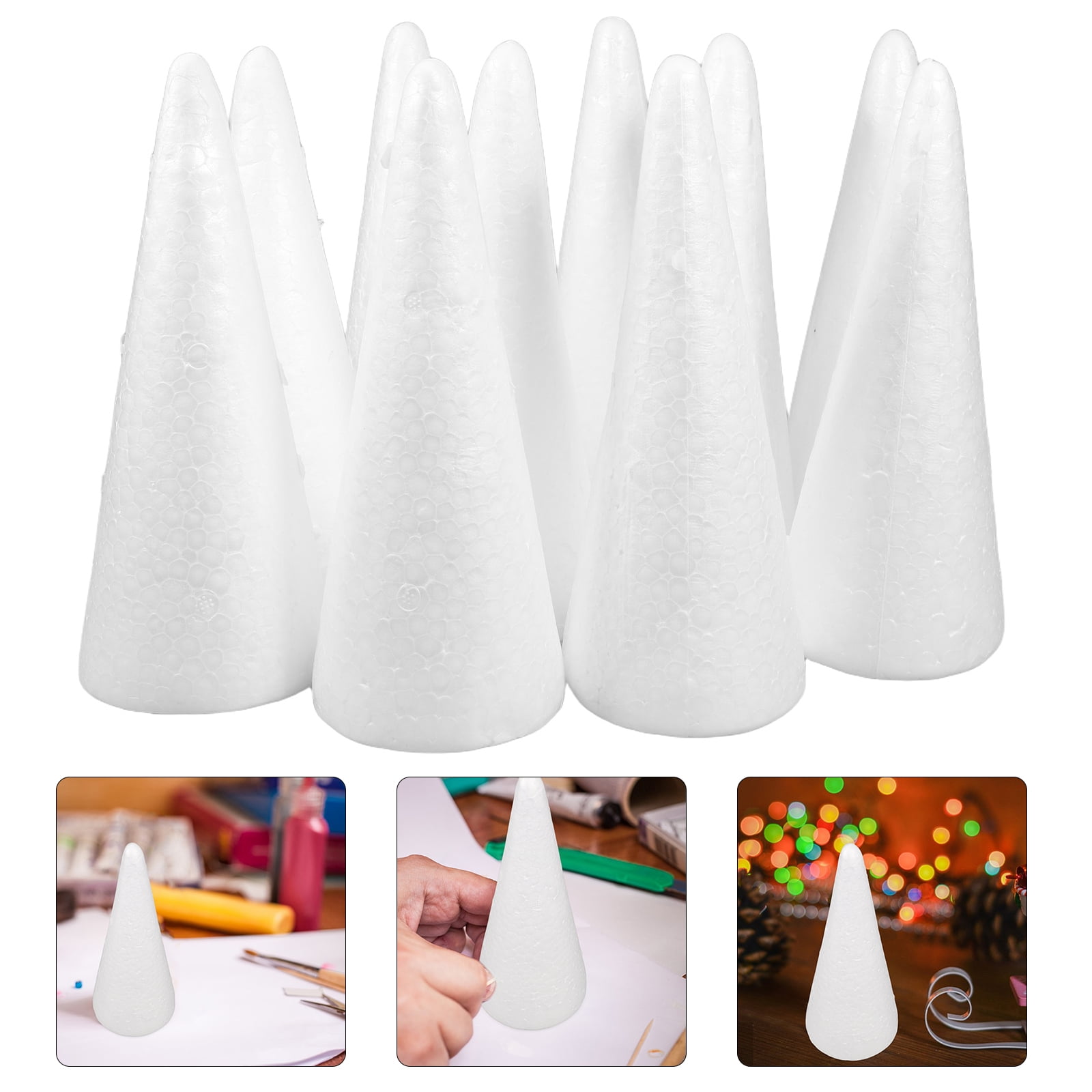 10pcs 18.5cm Cones White Foam Cone Crafts Geometric Shapes Diy ...