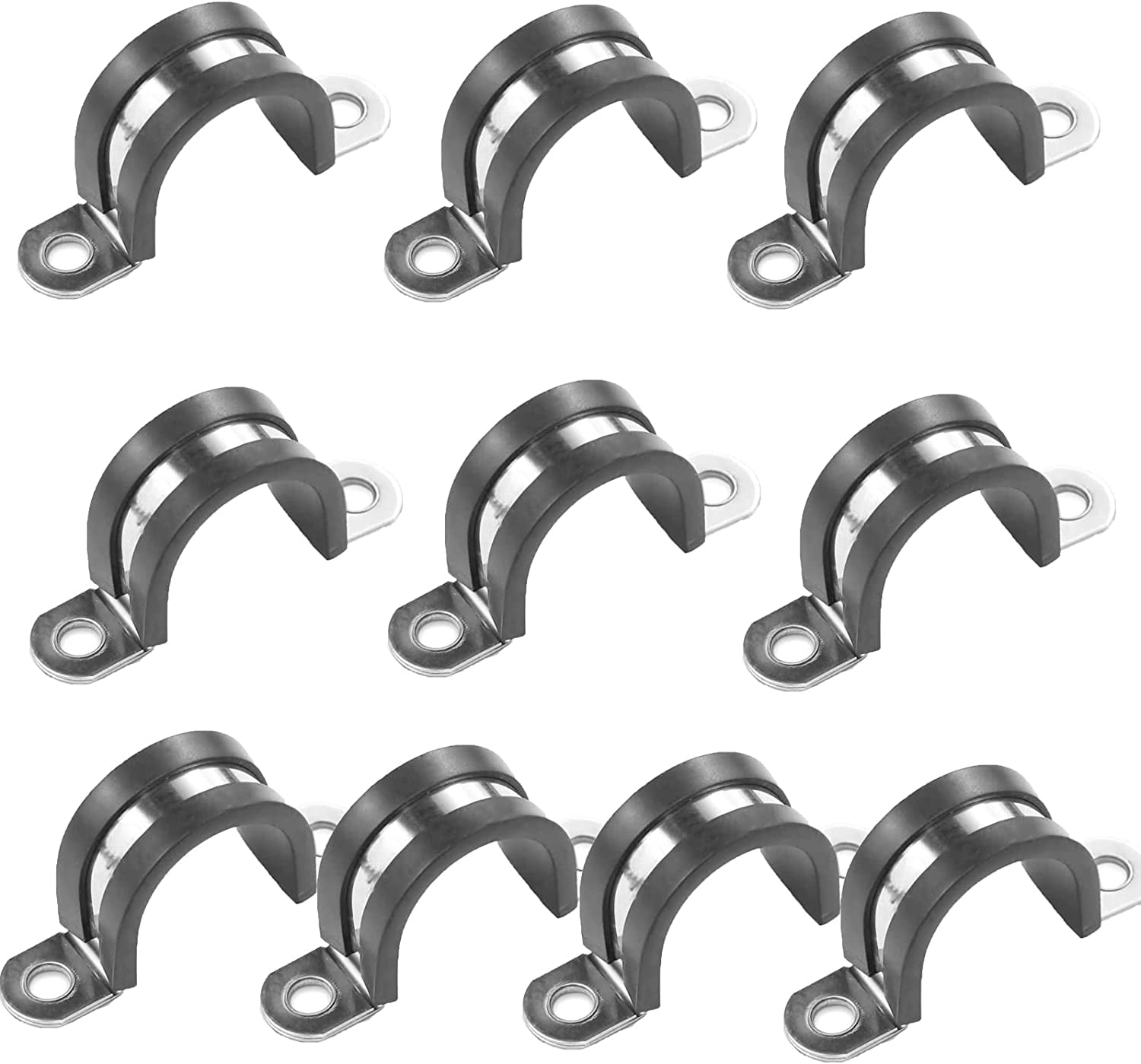 10pcs 18mm 2 Hole U-Tube Strap Clamp, 304 Stainless Steel with EPDM ...