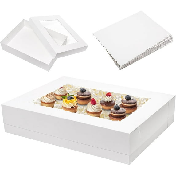 10pcs 19x14x4 Half Sheet Cake Boxes with 10pcs Cake Boards Rectangle 1/2 Sheet Bakery Boxes with ...
