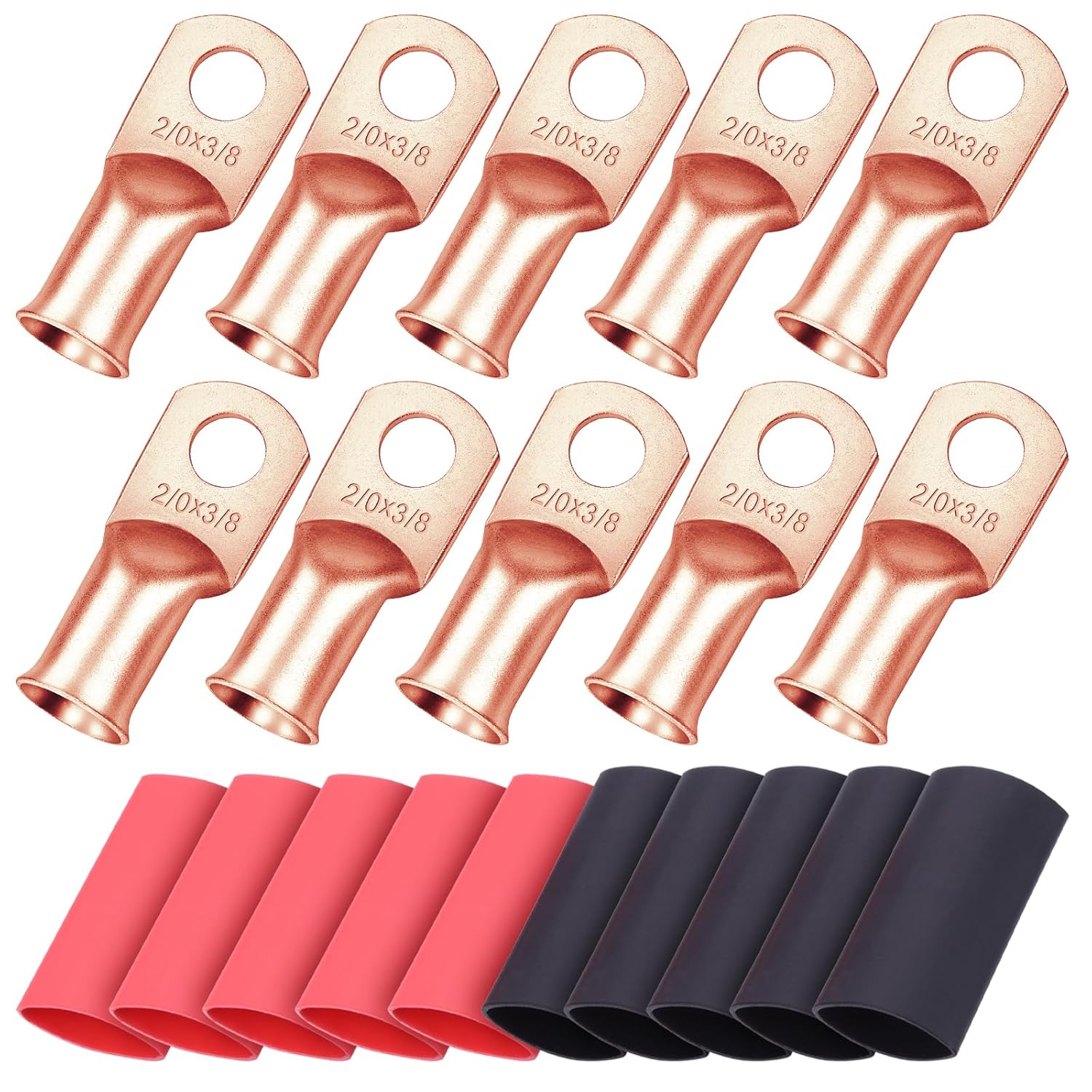 10pcs 2/0 AWG 3/8" Wire Lugs Ring Terminals 00 Gauge Heavy Duty Battery ...