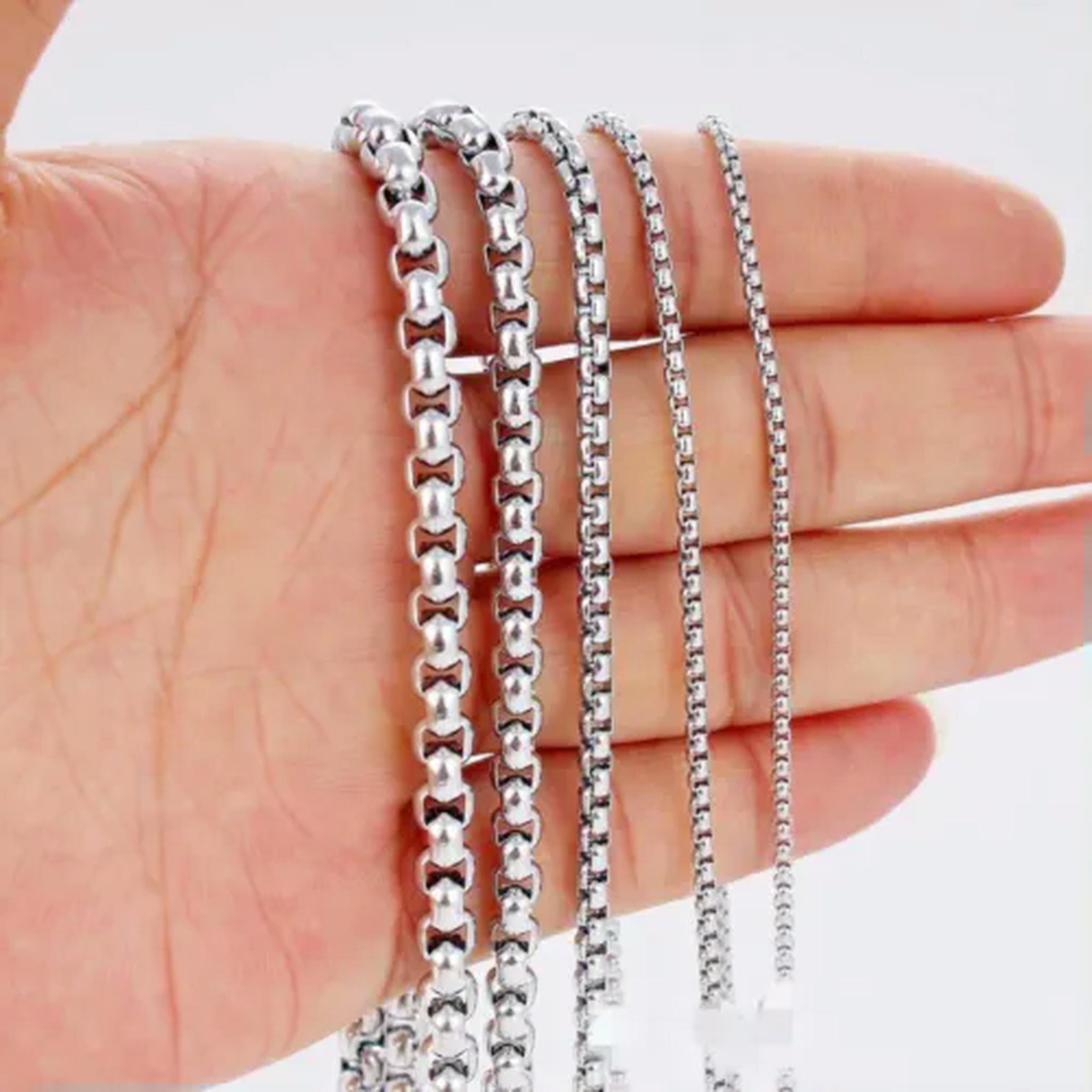 10pcs 2/3/4M Wholesale Men Chain Stainless Steel Round Box Necklace 18 ...