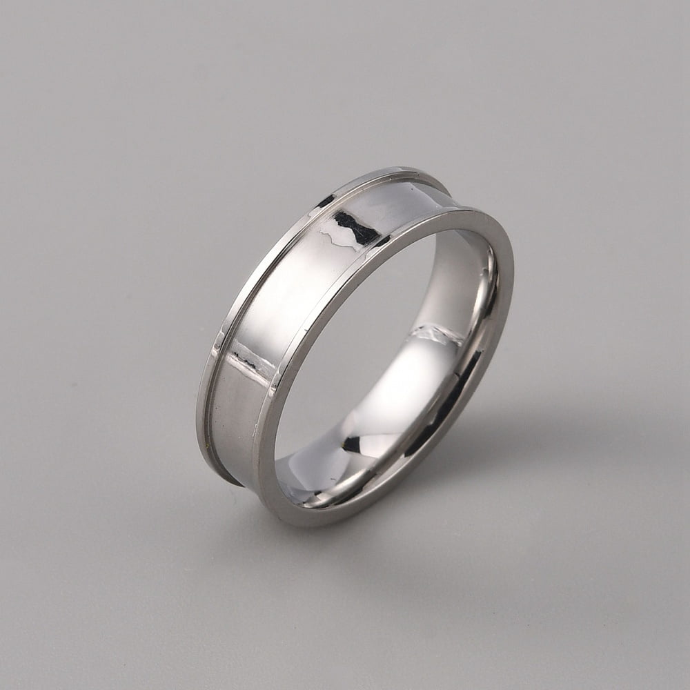 10pcs 201 Stainless Steel Grooved Finger Ring Settings Ring Core Blank ...