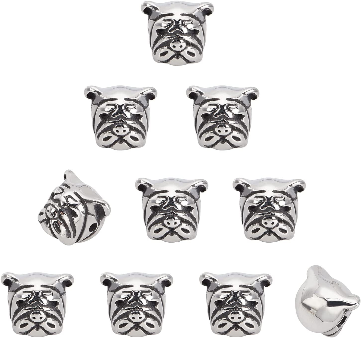 10pcs 2mm Hole Stainless Steel Bulldog Beads Charms Pug Dog Pitbull ...
