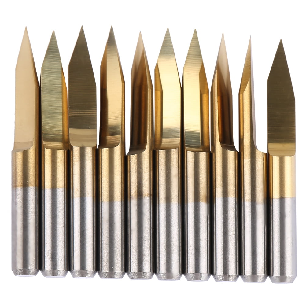 10pcs 3.175mm Titanium Coated Tungsten Steel Engraving CNC Bit Carving ...