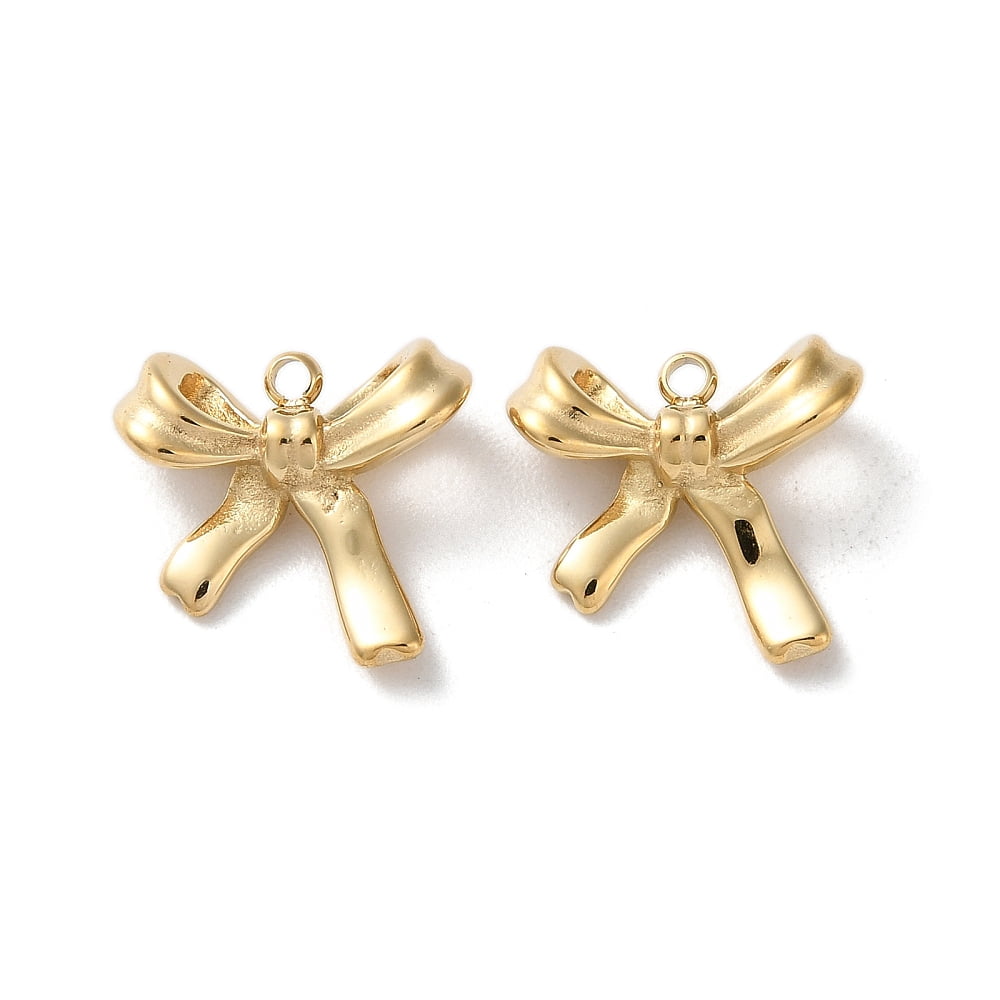 10pcs 304 Stainless Steel Charms Bowknot Charms Real 14K golden Plated ...