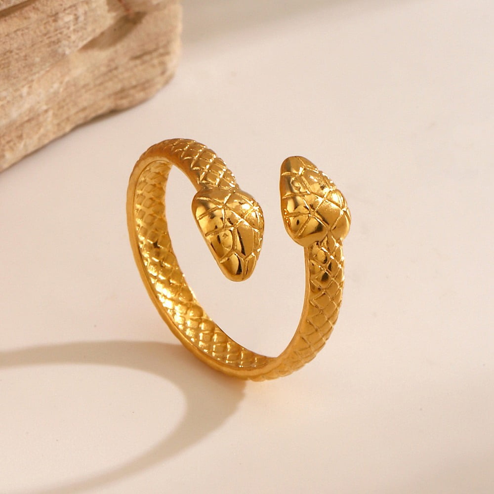 10pcs 304 Stainless Steel Double Snake Open Cuff Rings Real 18K golden ...