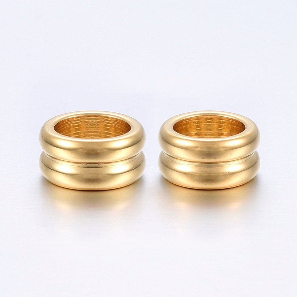 10pcs 304 Stainless Steel Grooved Beads Large Hole Beads Column Golden ...
