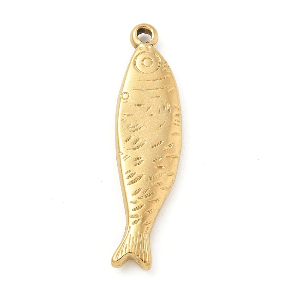 10pcs 304 Stainless Steel Pendants Sardine Fish Charm Golden 40.5x10 ...