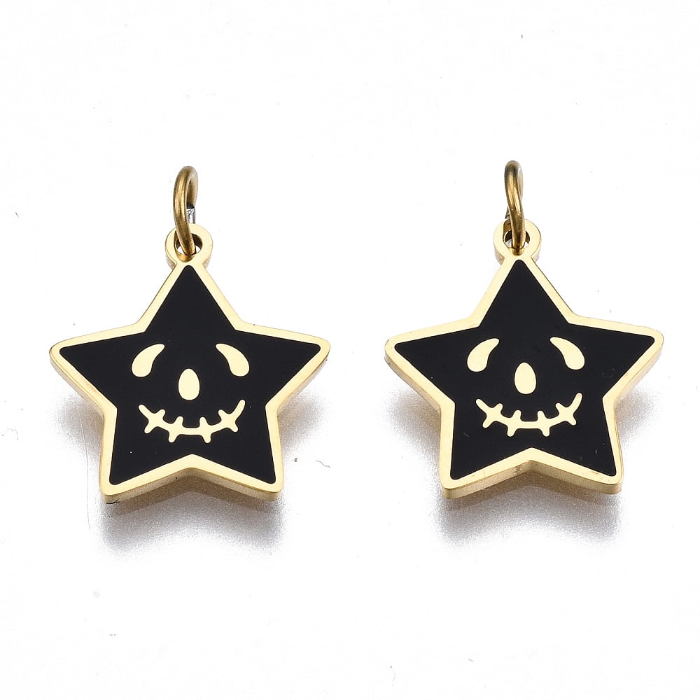 10pcs 316 Surgical Stainless Steel Enamel with Jump Rings Star Black golden 13x12x1mm Jump Ring ...