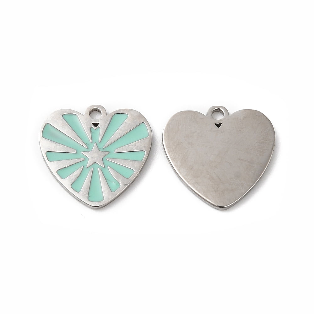 10pcs 316L Surgical Stainless Steel Charms with Enamel Heart with Star ...