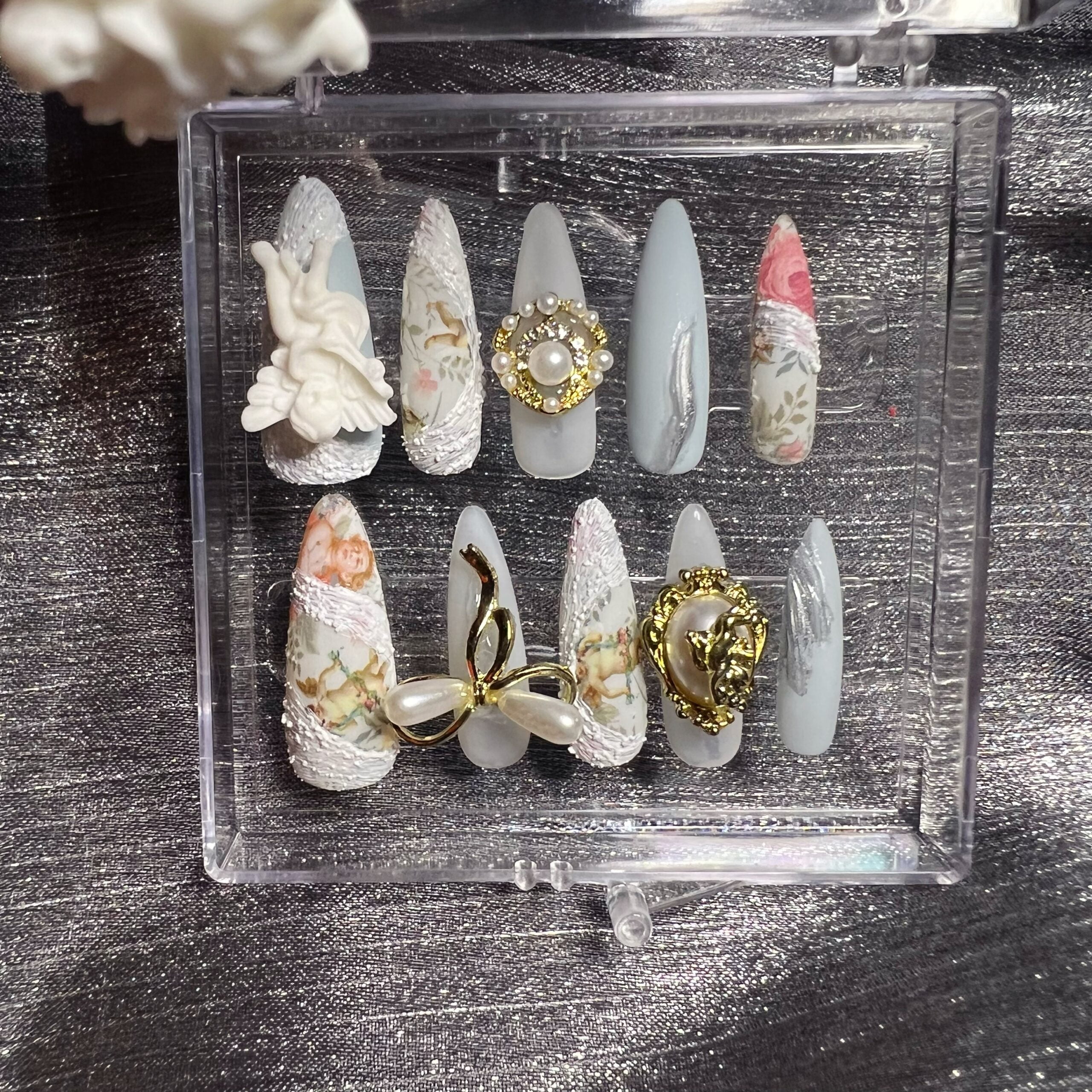 10pcs 3D Sky Blue Angel Plaster Pearl Bow Reusable Glitter Handmade ...