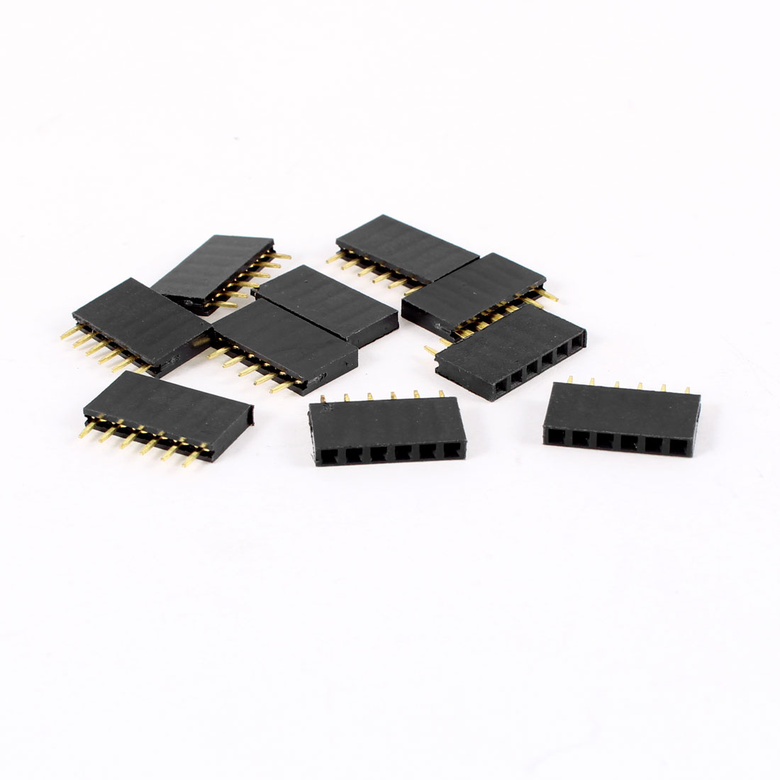 10Pcs 3mm Long 2.54mm Pitch One Row 6 Pins Female Header Socket Black ...