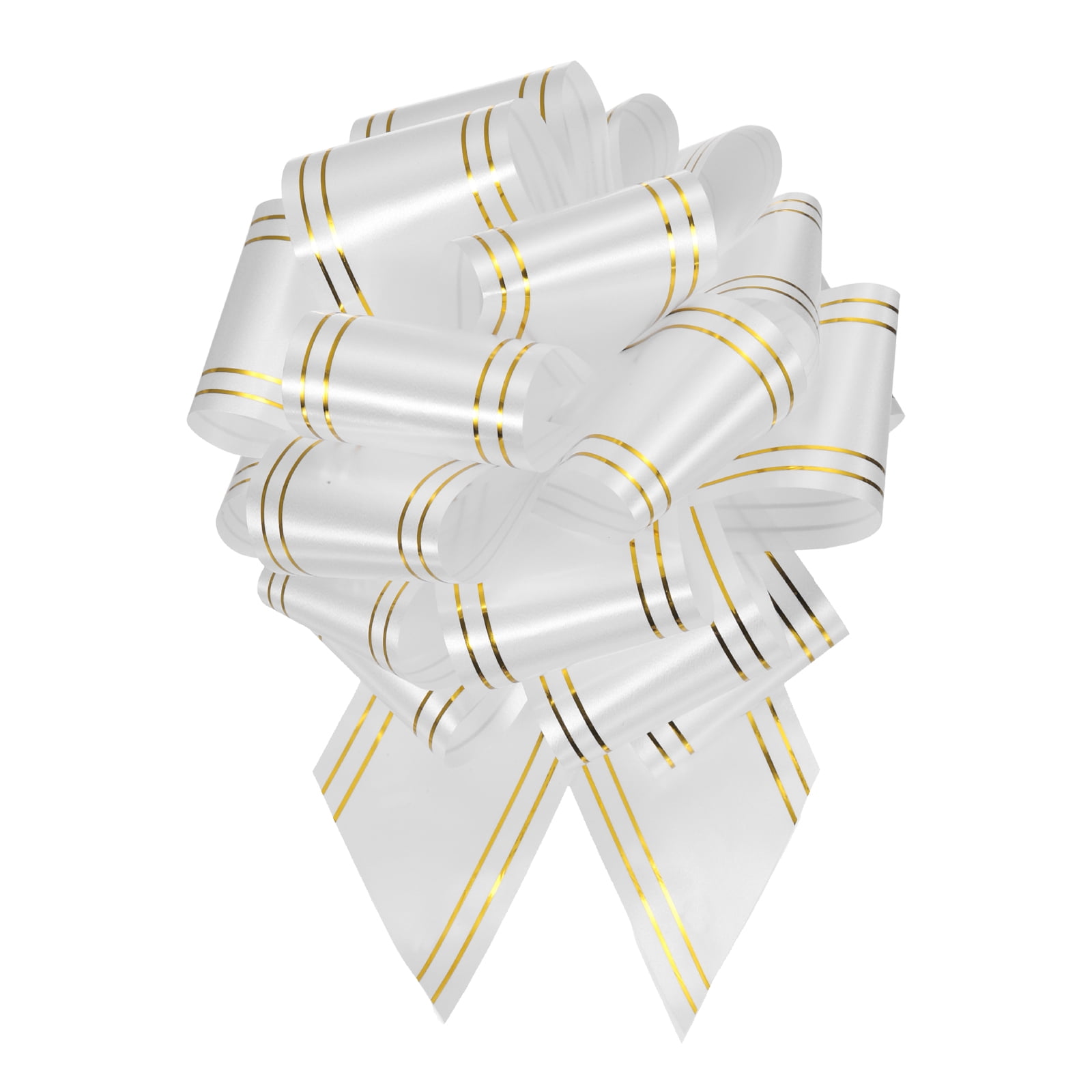 10pcs 4 Inch Large Pull Bow Metallic White Gift Wrapping Bows with Gold ...
