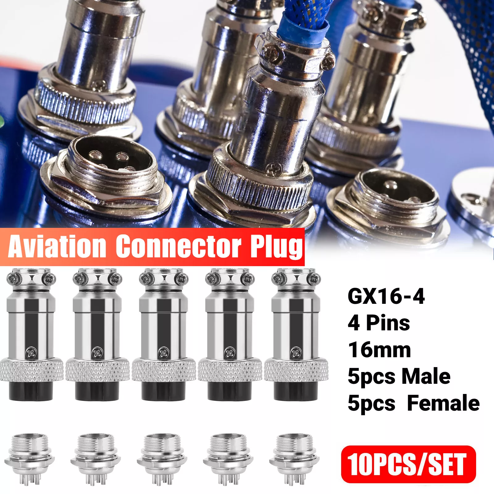 10pcs 4 Pin Aviation Plug 16mm Male Female Panel Socket Metal Connector ...