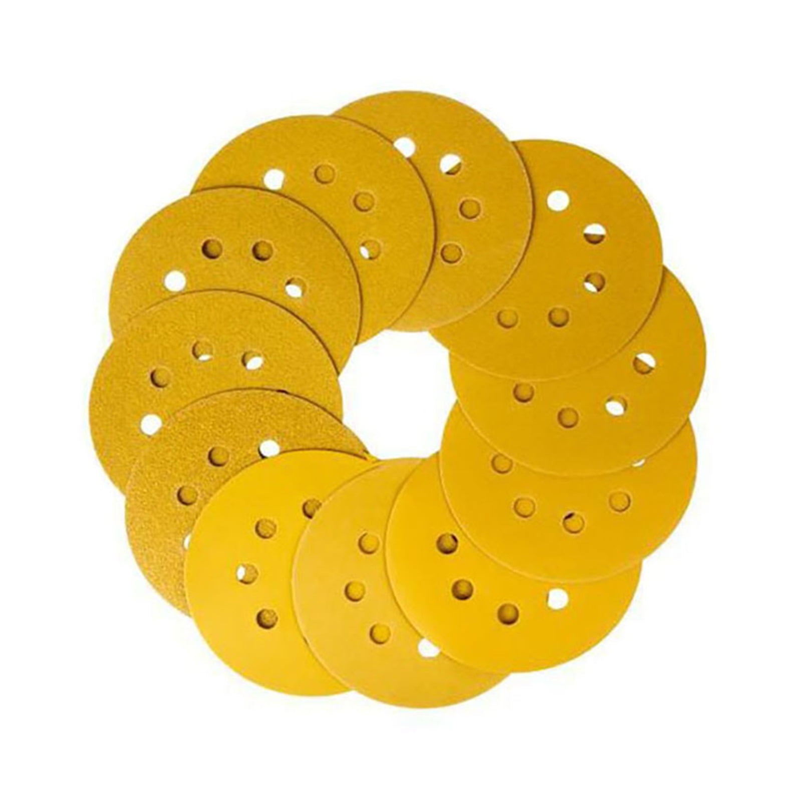 10pcs 5 Inch 125mm Gold Sandpaper 8 Hole Disk Sand Sheets Grit 60-800 Hook and Loop Sanding Disc ...