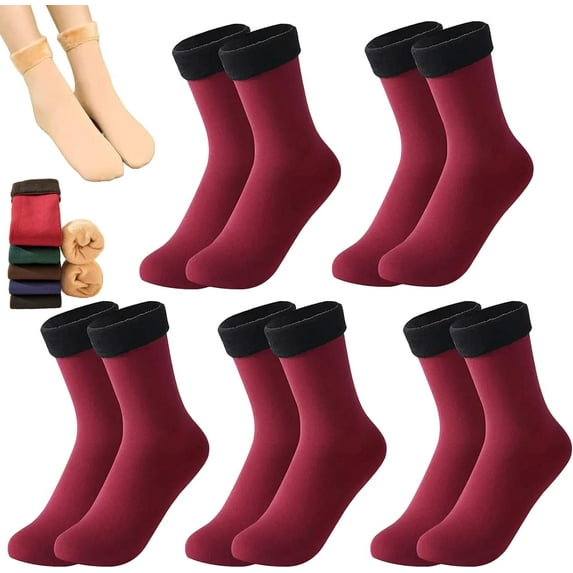 10pcs/5 Pairs Autumn Winter Socks for Women, Thickened Fleece Lined ...