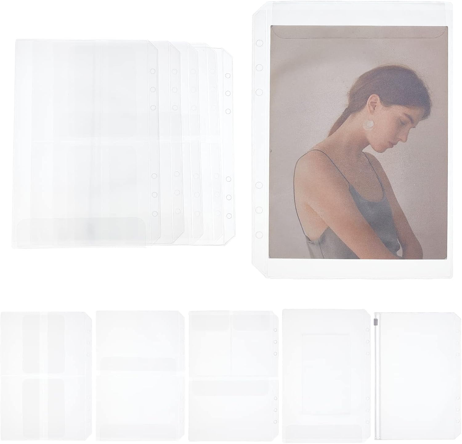 10pcs 6 Holes Binder Pockets 5 Styles Waterproof Window Pages Large ...
