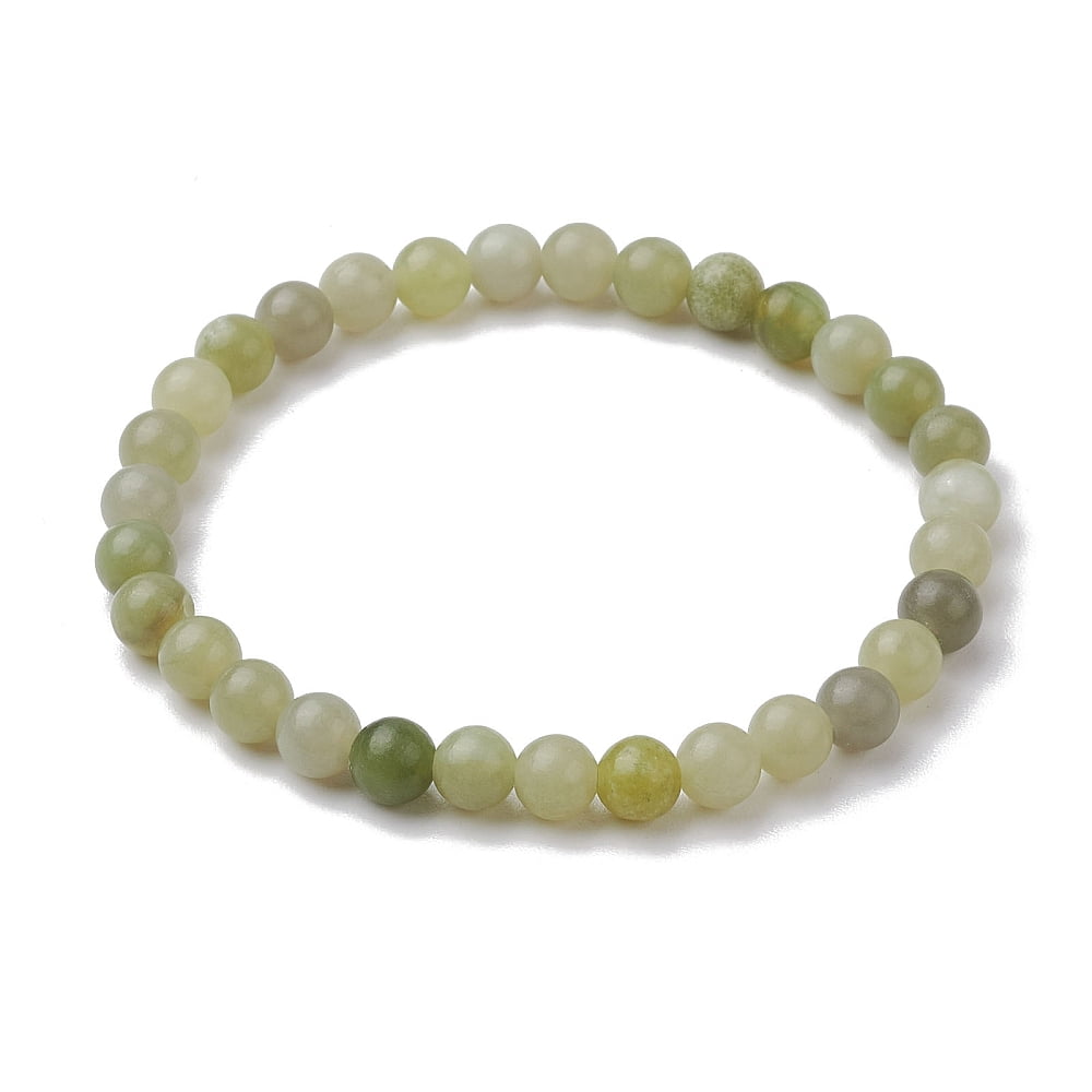 10pcs 6mm Natural Green Jade Round Beaded Stretch Bracelets Inner ...