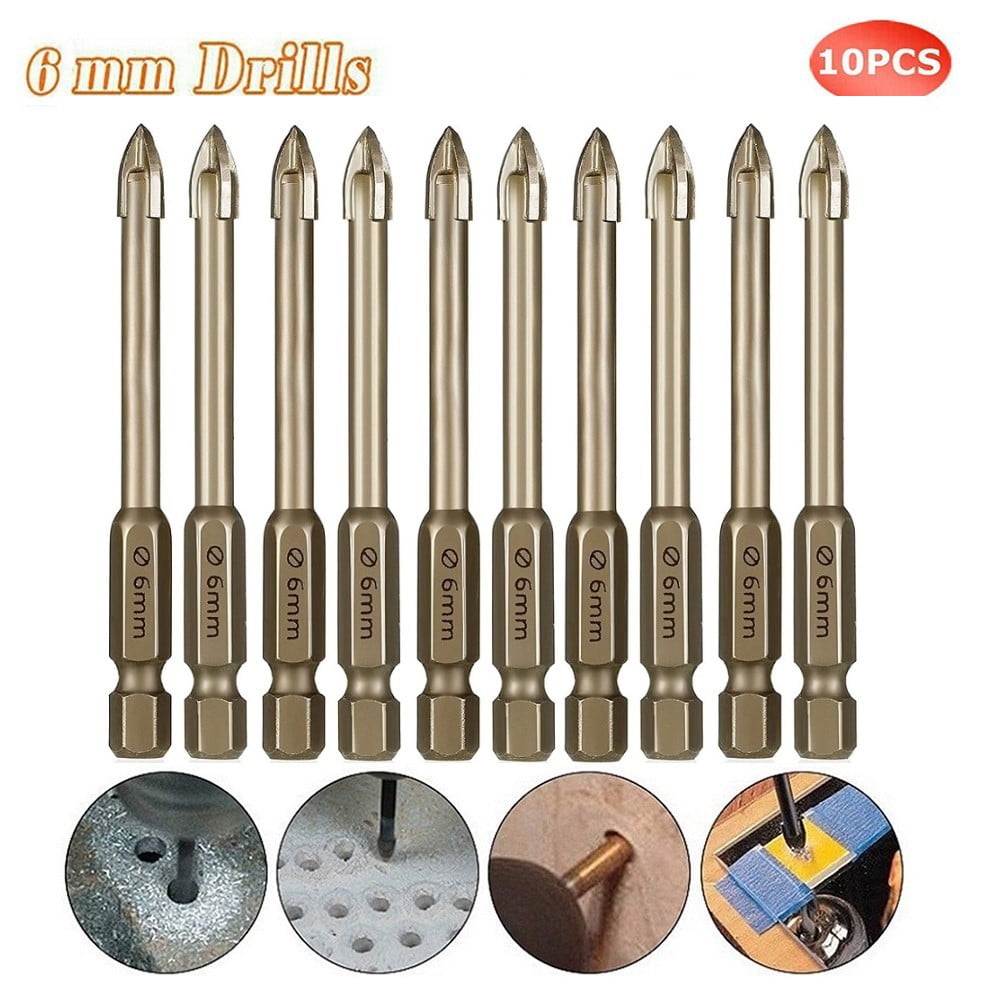 10pcs 6mm Tile Porcelain Drill Bit Marble Ceramic Glass Brick Hex Shank Spear Head Cross Hex ...