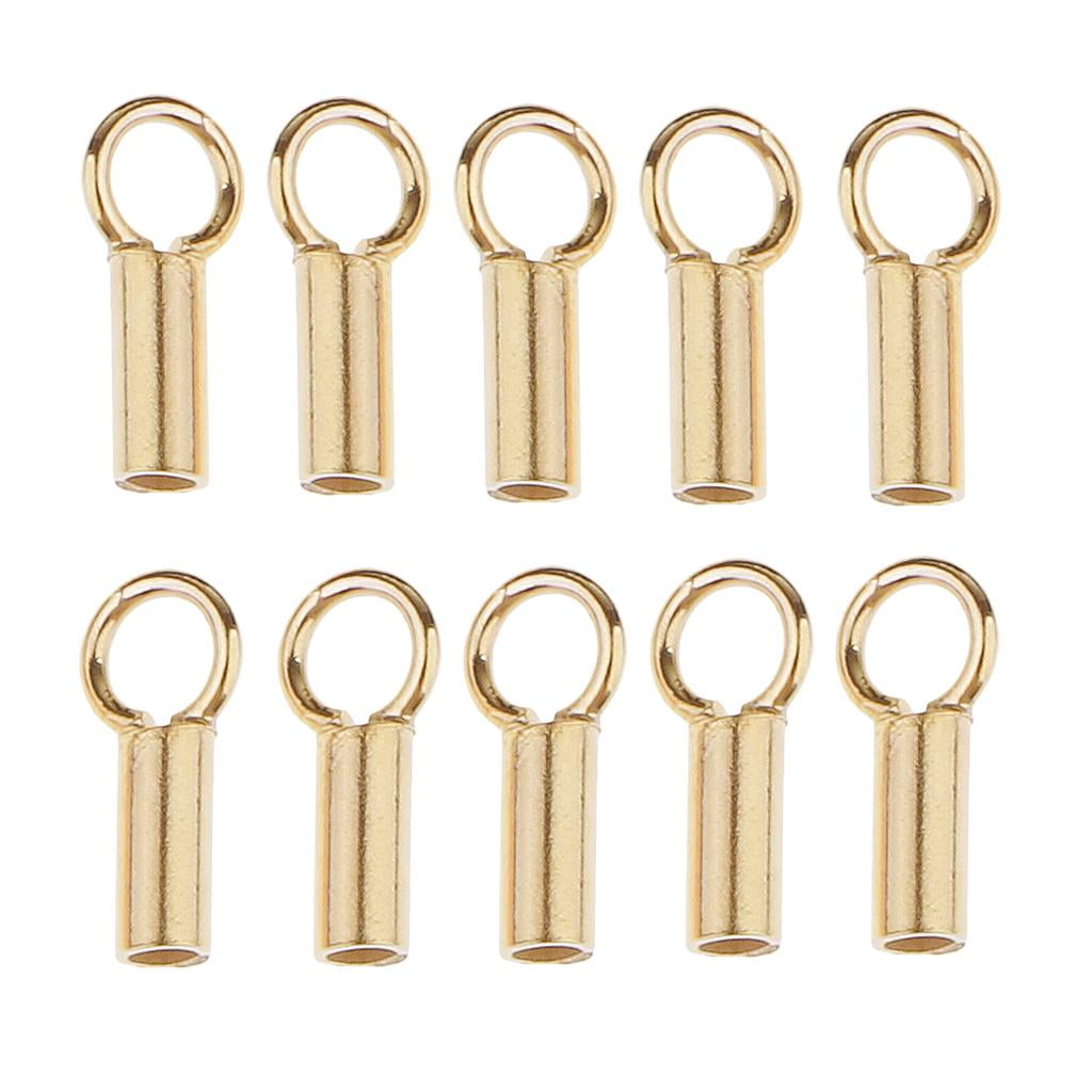 10pcs 925 Sterling Tube Beads Cord End Beads Caps w/Loop Findings Gold ...
