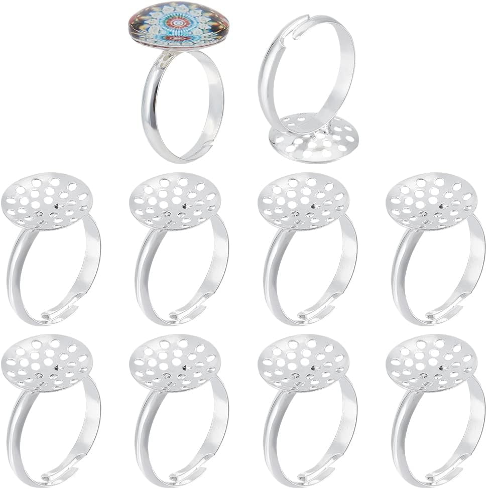 10pcs Adjustable Ring Blanks Blank Ring Silver Bezel Tray Ring Jewelry ...